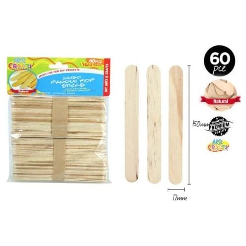 60pce Jumbo Paddle Pop Sticks 15cm Natural | CRAFT2U
